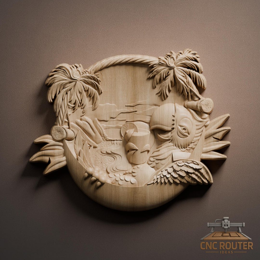 Tropical Parrot Beach Relief – 3D Wood Carving STL File for CNC Router ...