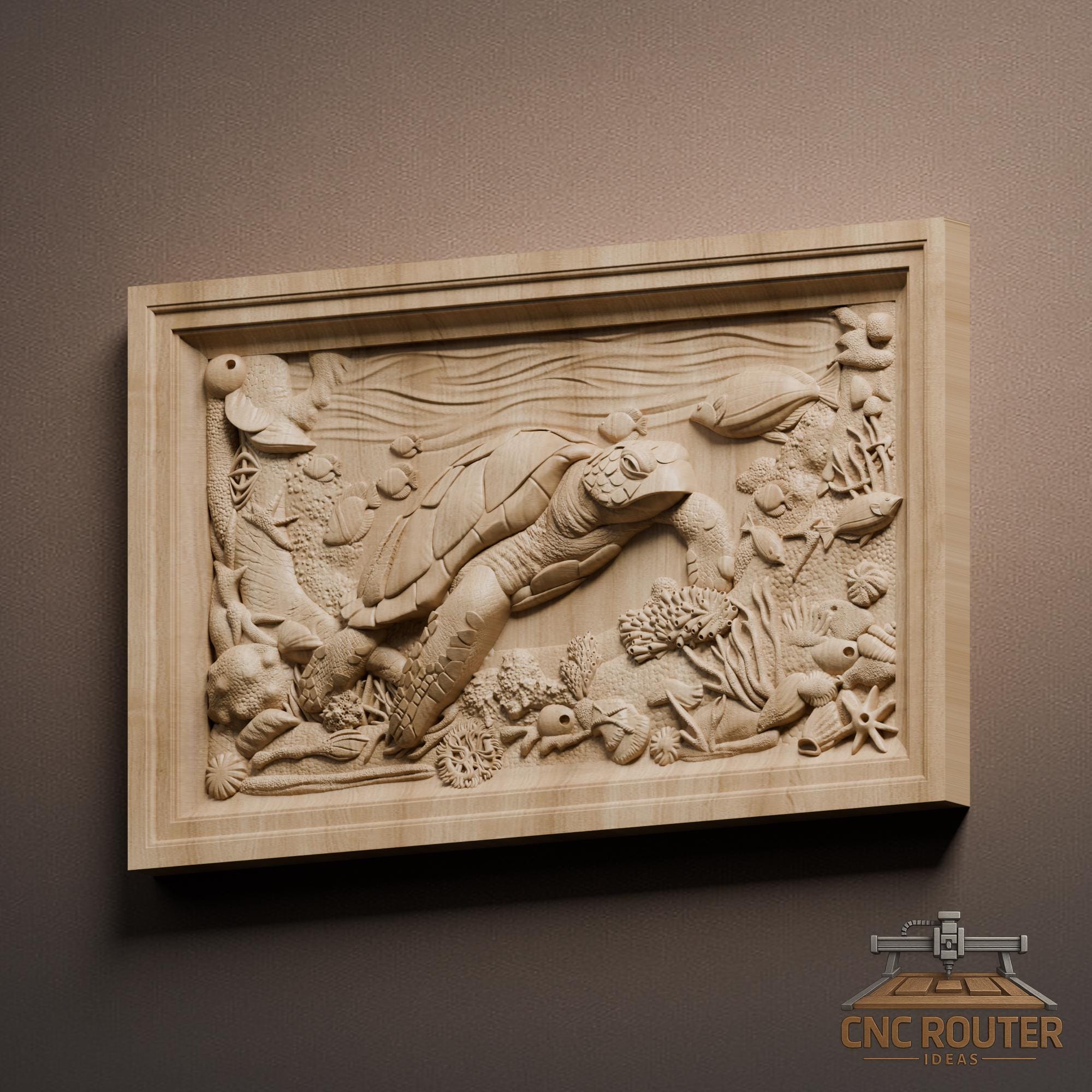 Sea Turtle Underwater Relief – 3D Wood Carving STL File for CNC Router ...