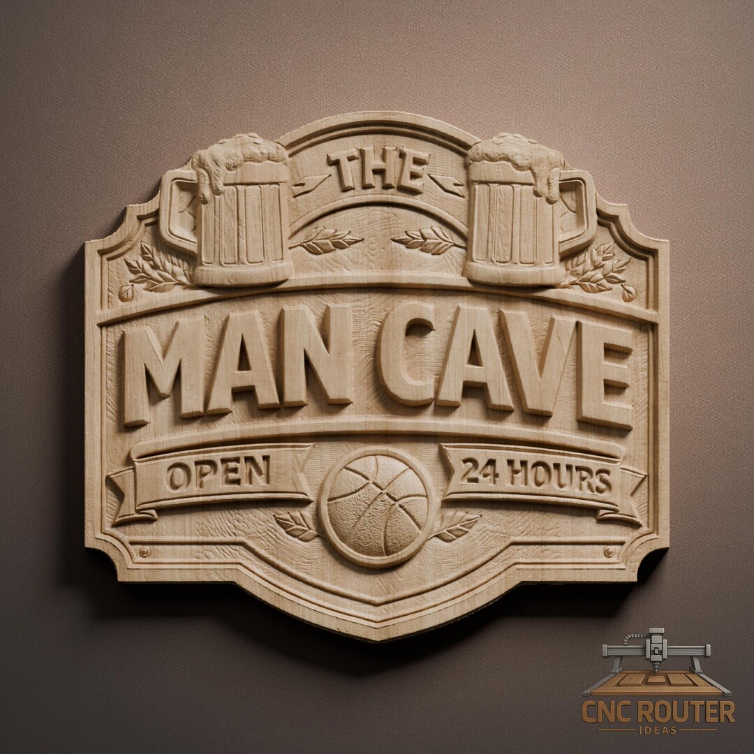 Man Cave Beer Bar Sign Relief – 3D Wood Carving STL File for CNC Router ...