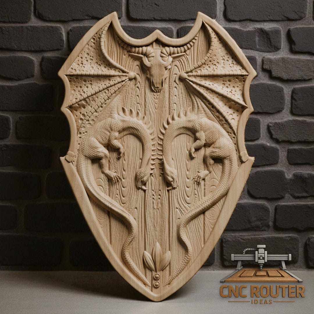 Shield With Dragons - 3D Wood Carving STL File for CNC Router (digital ...