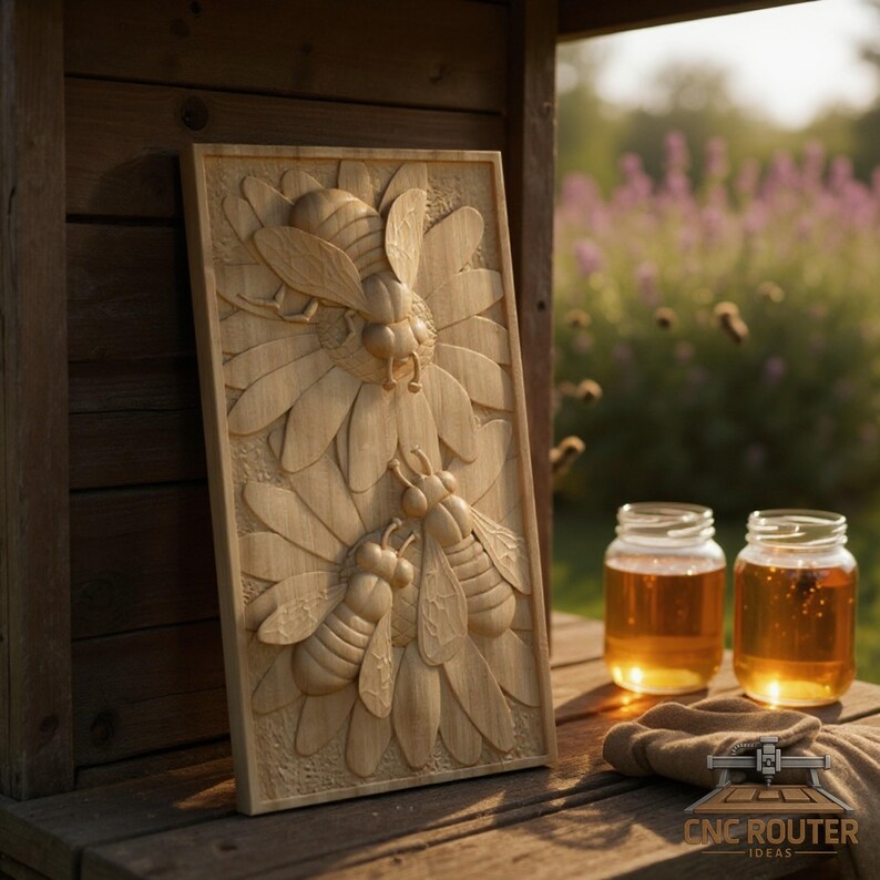 Bee and Flower Relief – 3D Wood Carving STL File for CNC Router ...