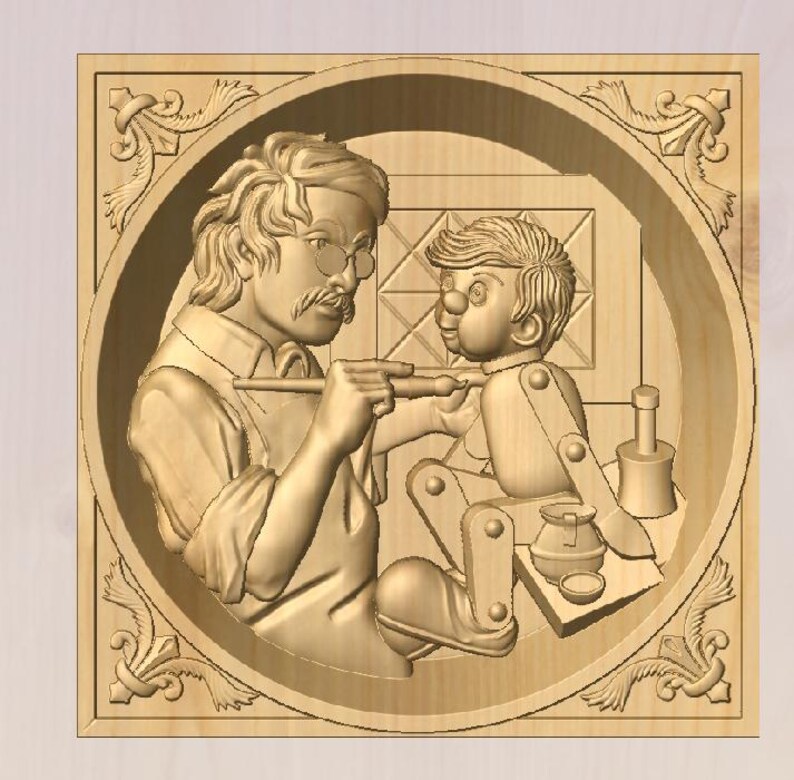 Geppetto and Pinocchio - STL File for CNC Wood Carving, Cnc Router ...