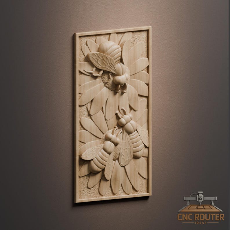 Bee and Flower Relief – 3D Wood Carving STL File for CNC Router ...