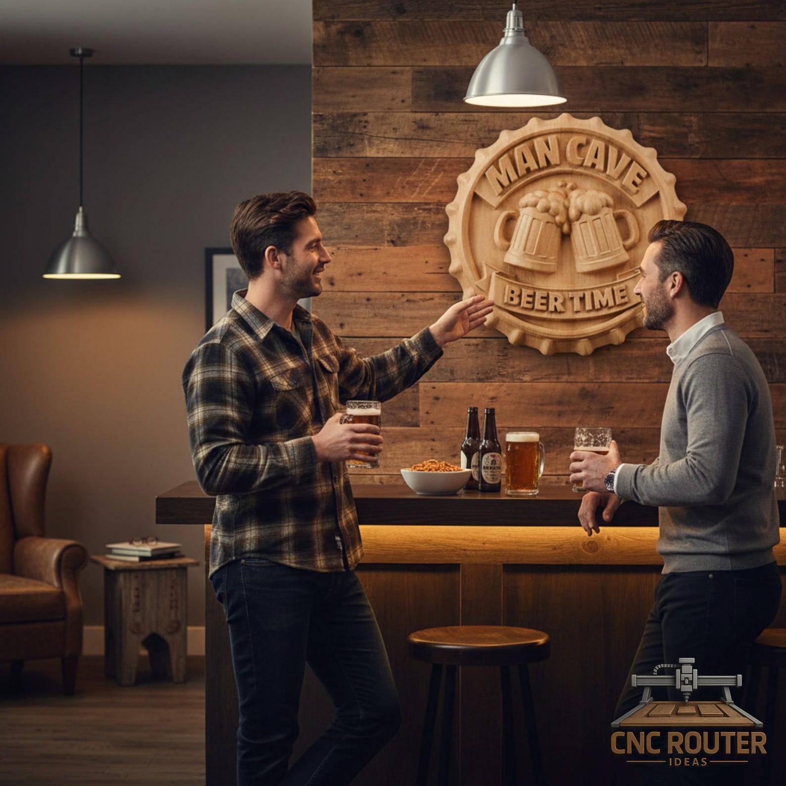 Man Cave Beer Time Cap Relief – 3D Wood Carving STL File for CNC Router ...