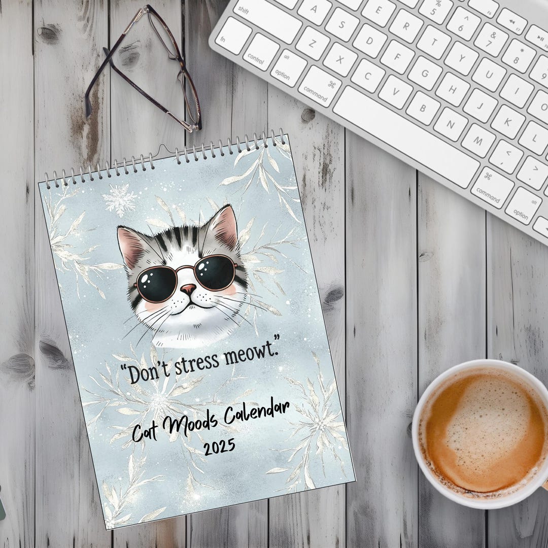 Cat Moods 2025 Monthly Calendar - Printable - Blue Background ...