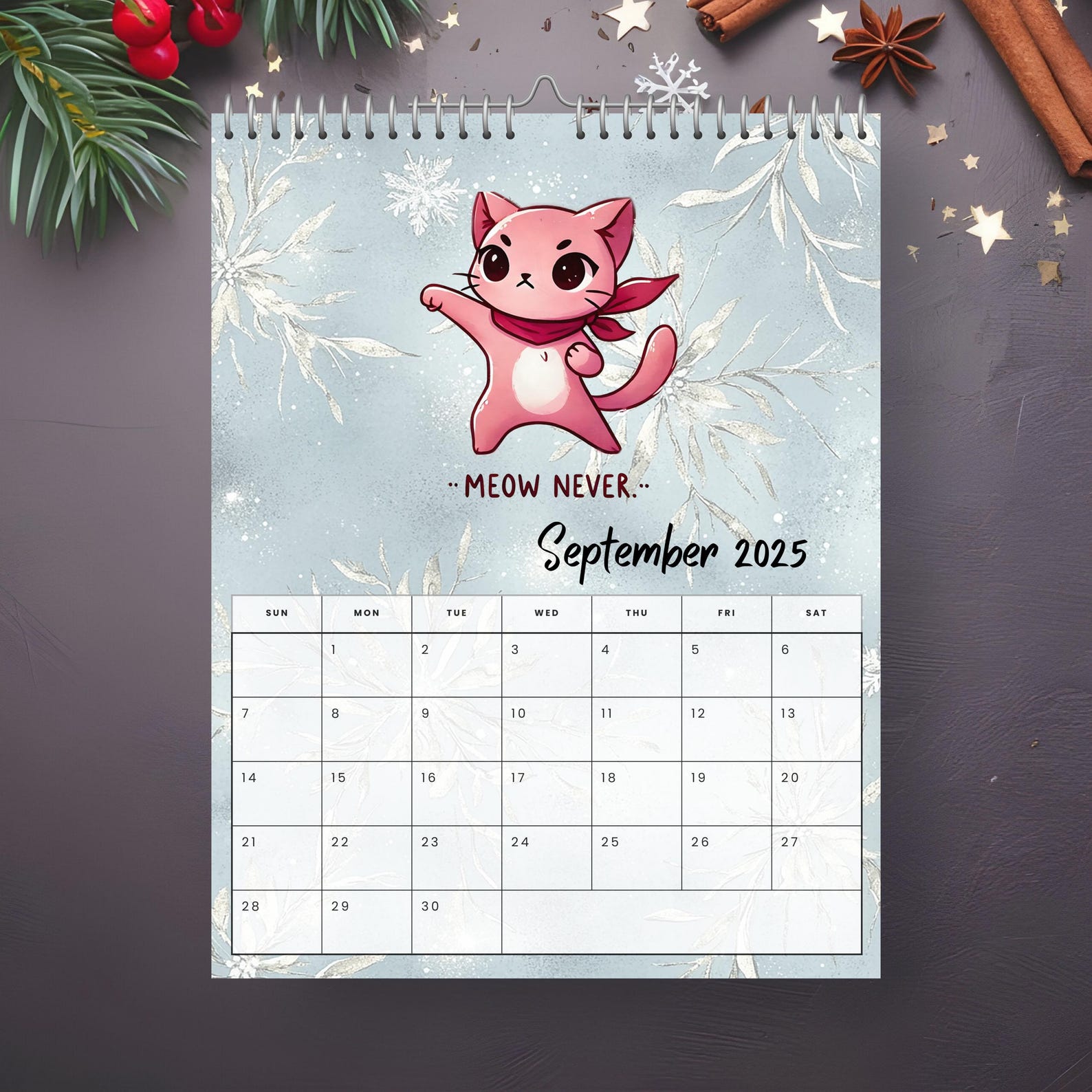 Cat Moods 2025 Monthly Calendar - Printable - Blue Background ...