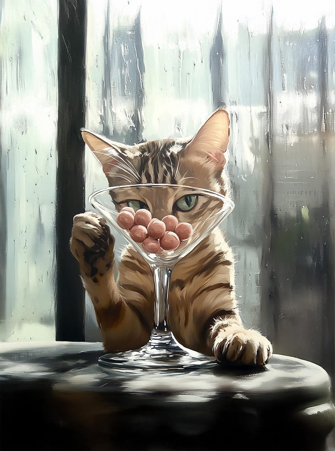 Martini Cat, Oil Painting Art, Poster, Print, Frame, Kunstdruck ...