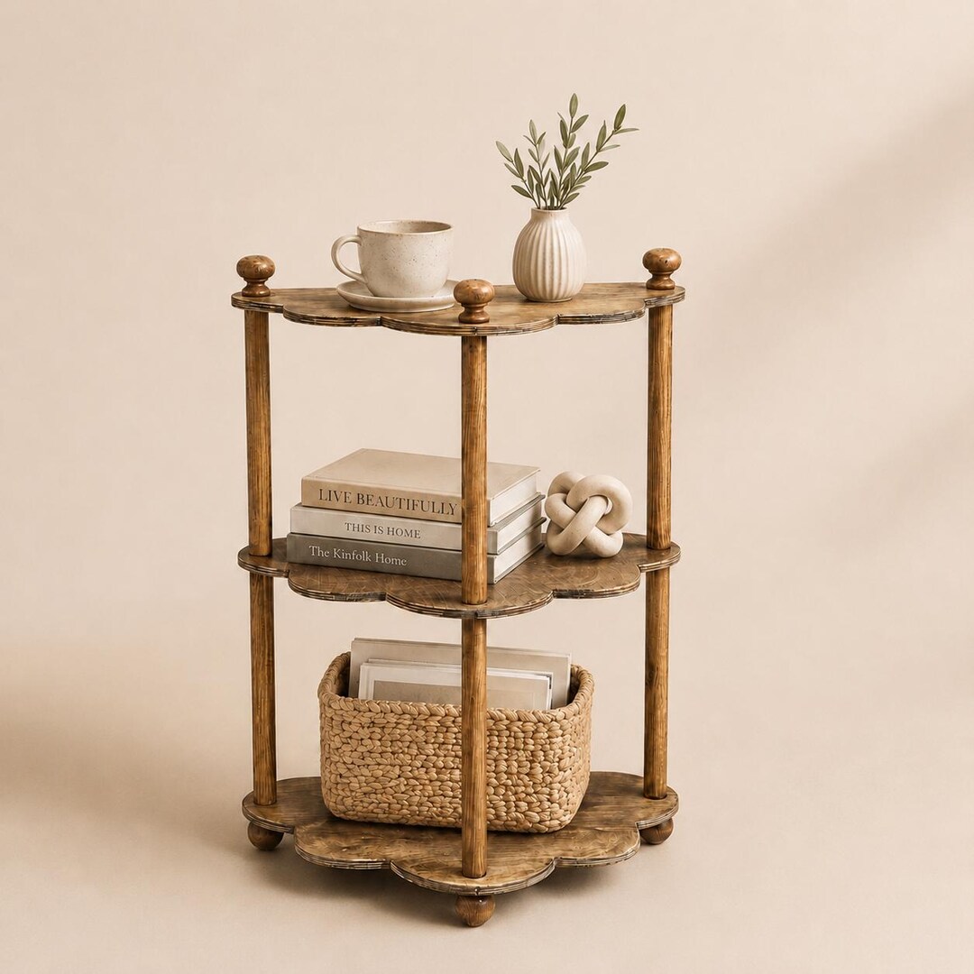 3 Tier Wooden Side Table, Vintage Scalloped Accent Table, Small Sofa ...