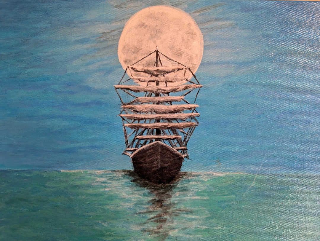 Moonlight Sailing - Full Moon Sailboat - Sailing Ship Seascape - Ship ...