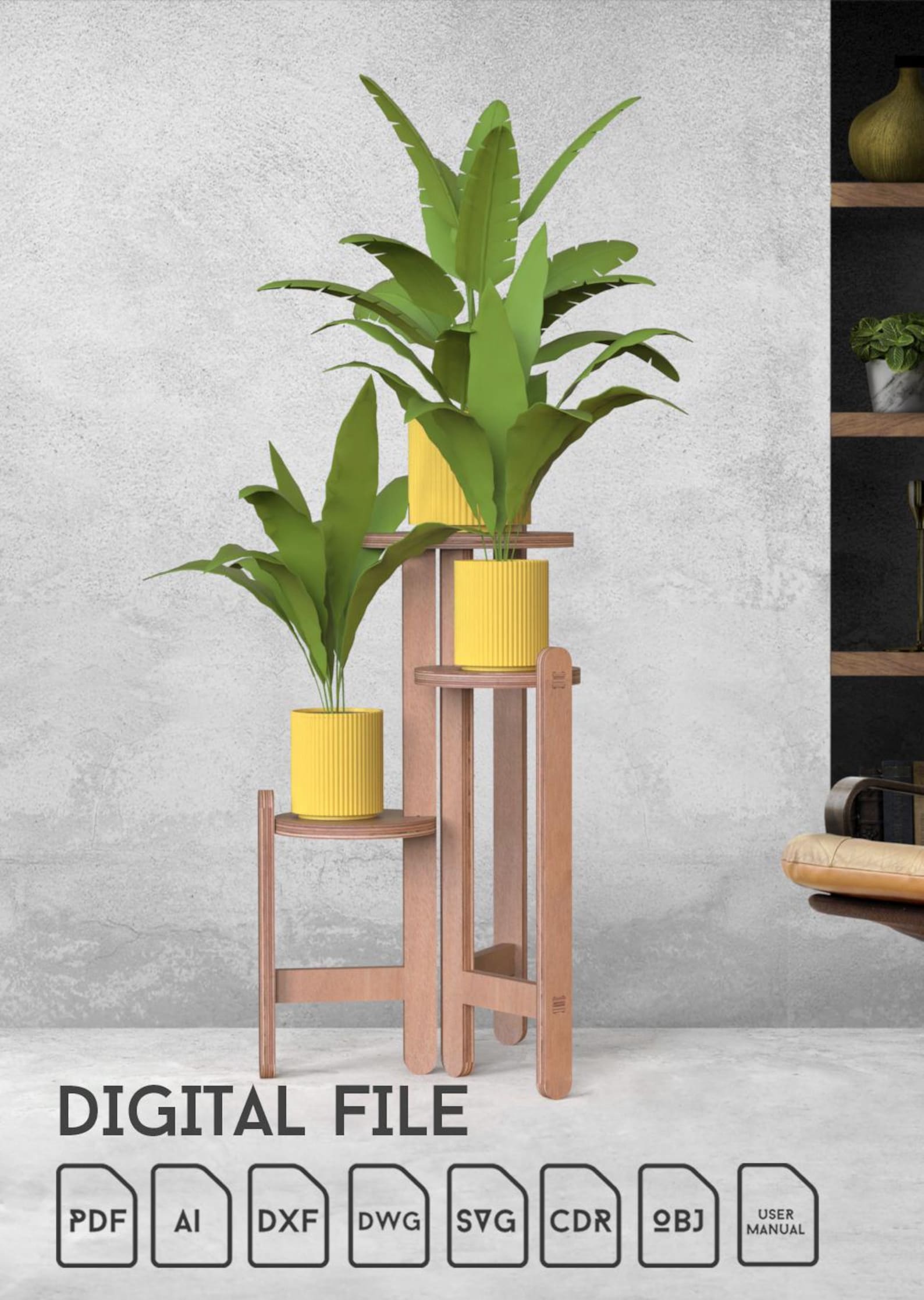 Triple Plant Pot Stands Cnc Cut Plan, Three Potted Plant Stand, Flower ...