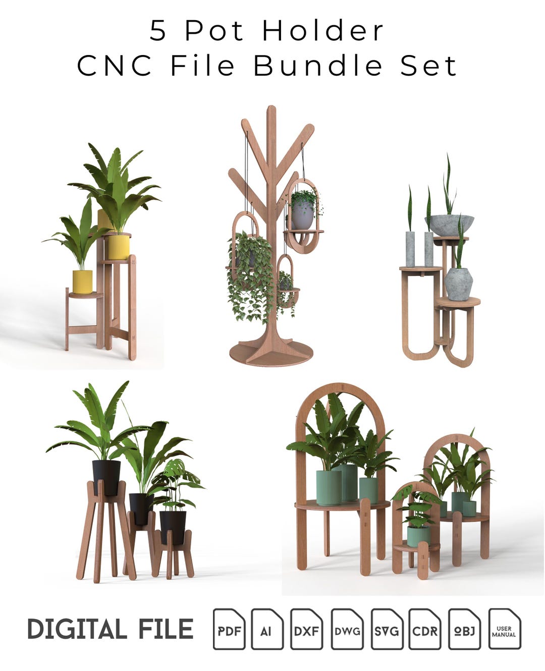 Plant Pot Stands Cnc Cut Plan Bundle Set, Digital Hanging Stand, Flower ...
