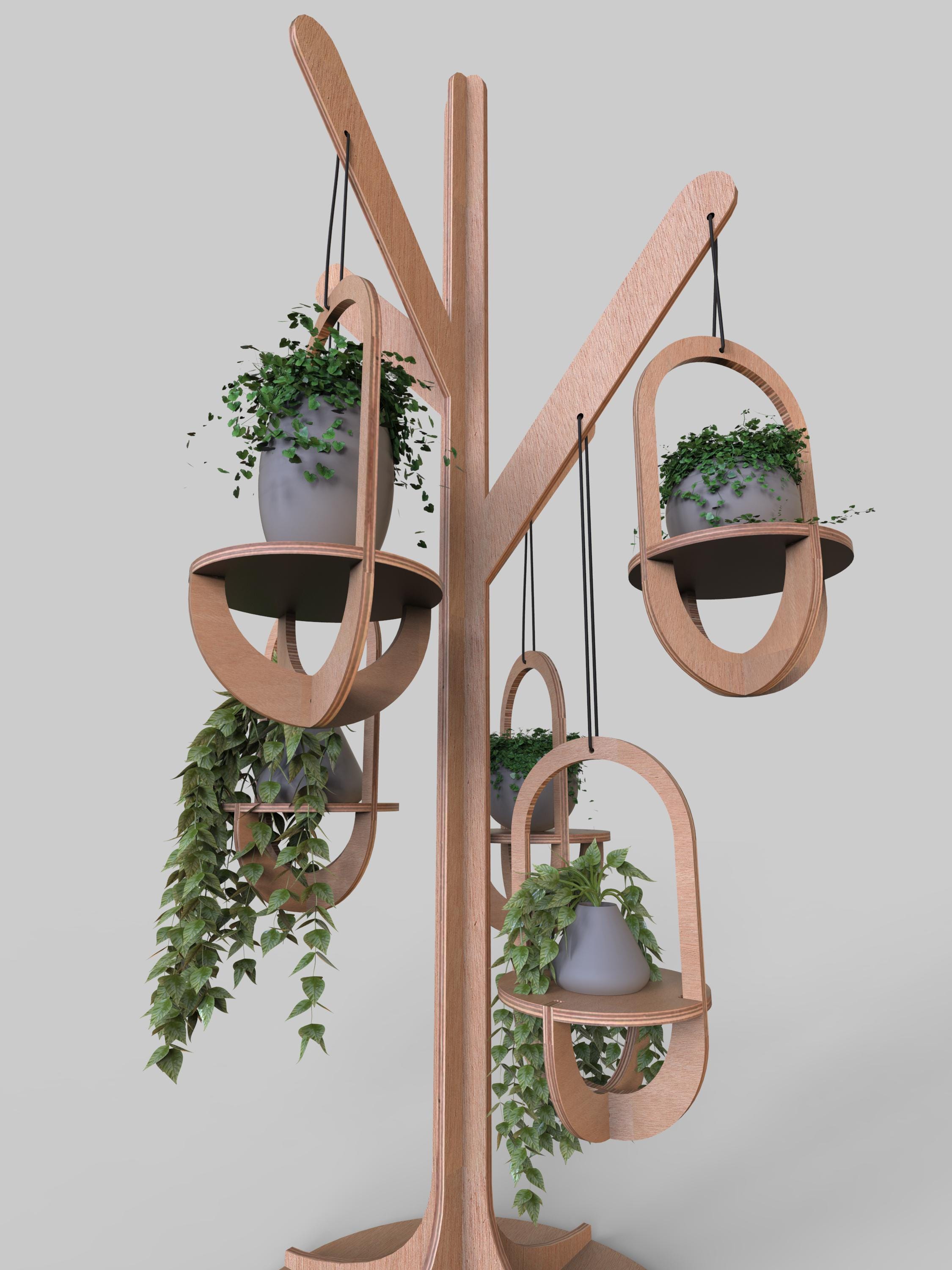 Plant Pot Stands Cnc Cut Plan, Digital Hanging Plant Stand, Flower Tree ...