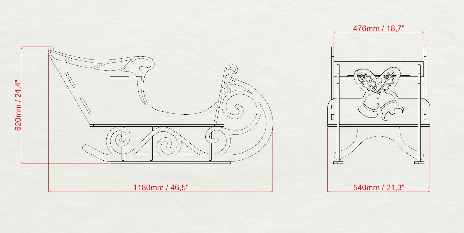 Christmas Sledge CNC Router Cut Template, Plywood Sleigh (digital File ...
