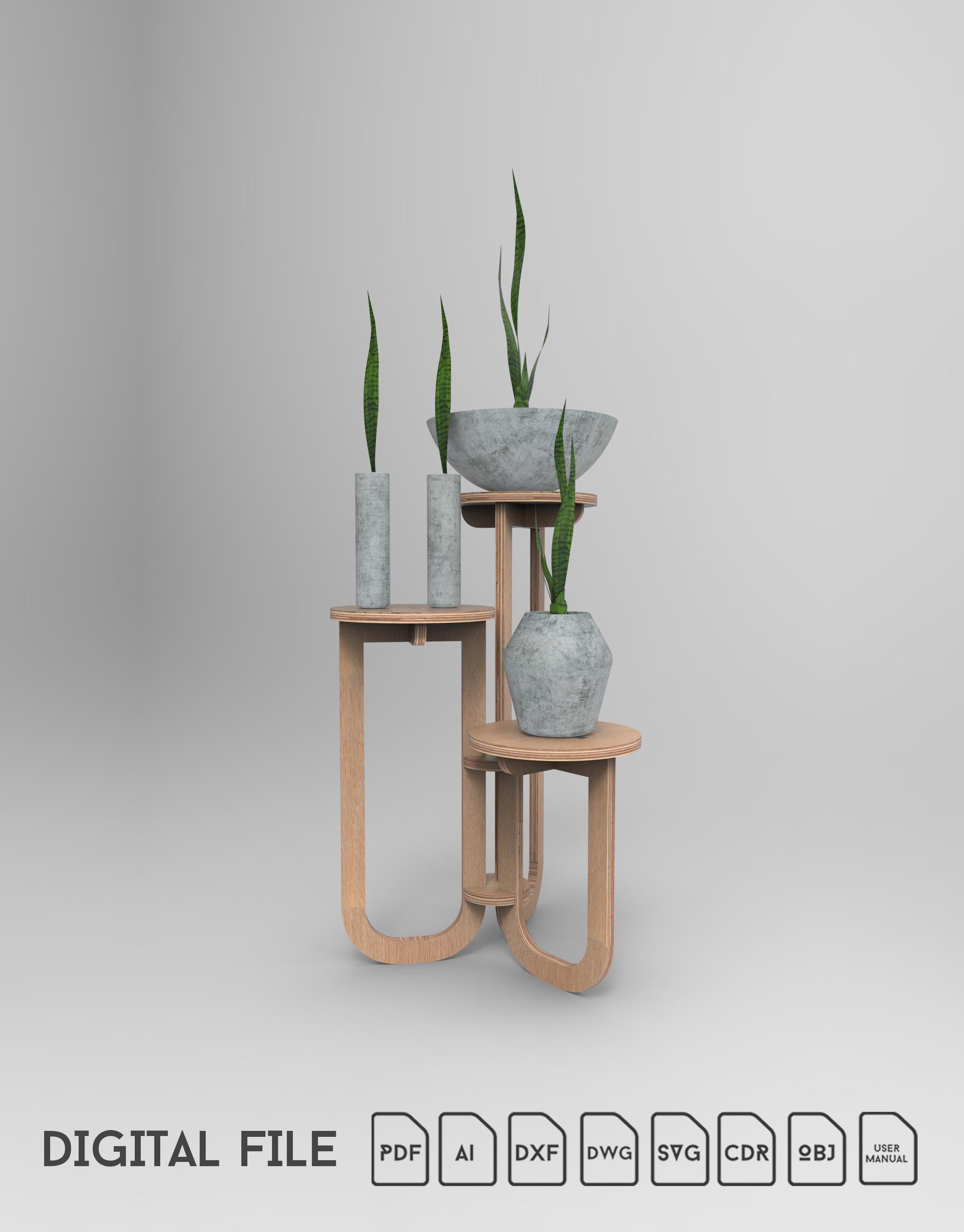 Triple Plant Pot Stands Cnc Cut Plan, Three Potted Plant Stand, Flower ...
