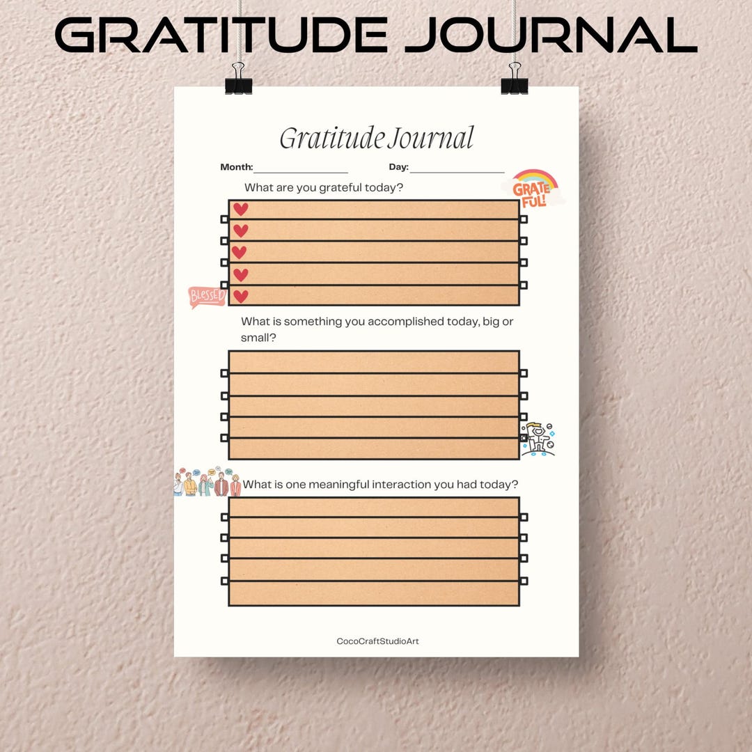 Daily Gratitude Journal One Page Planner | Printable PDF for Daily ...