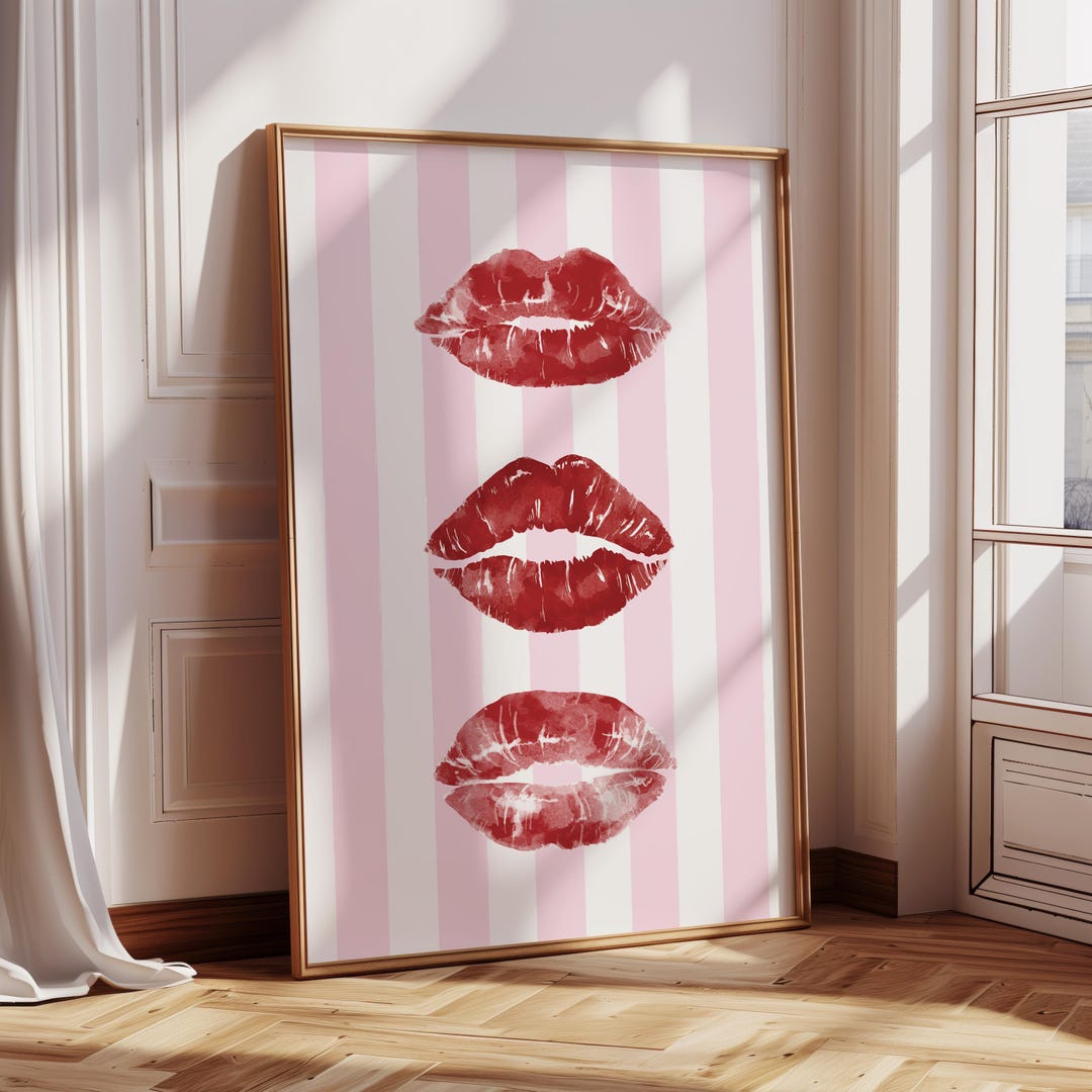 Red Lipstick Kiss Printable Wall Art, Kiss Lips Print, Trendy Retro ...