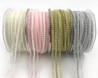 Lace ribbon with pearls | Etsy