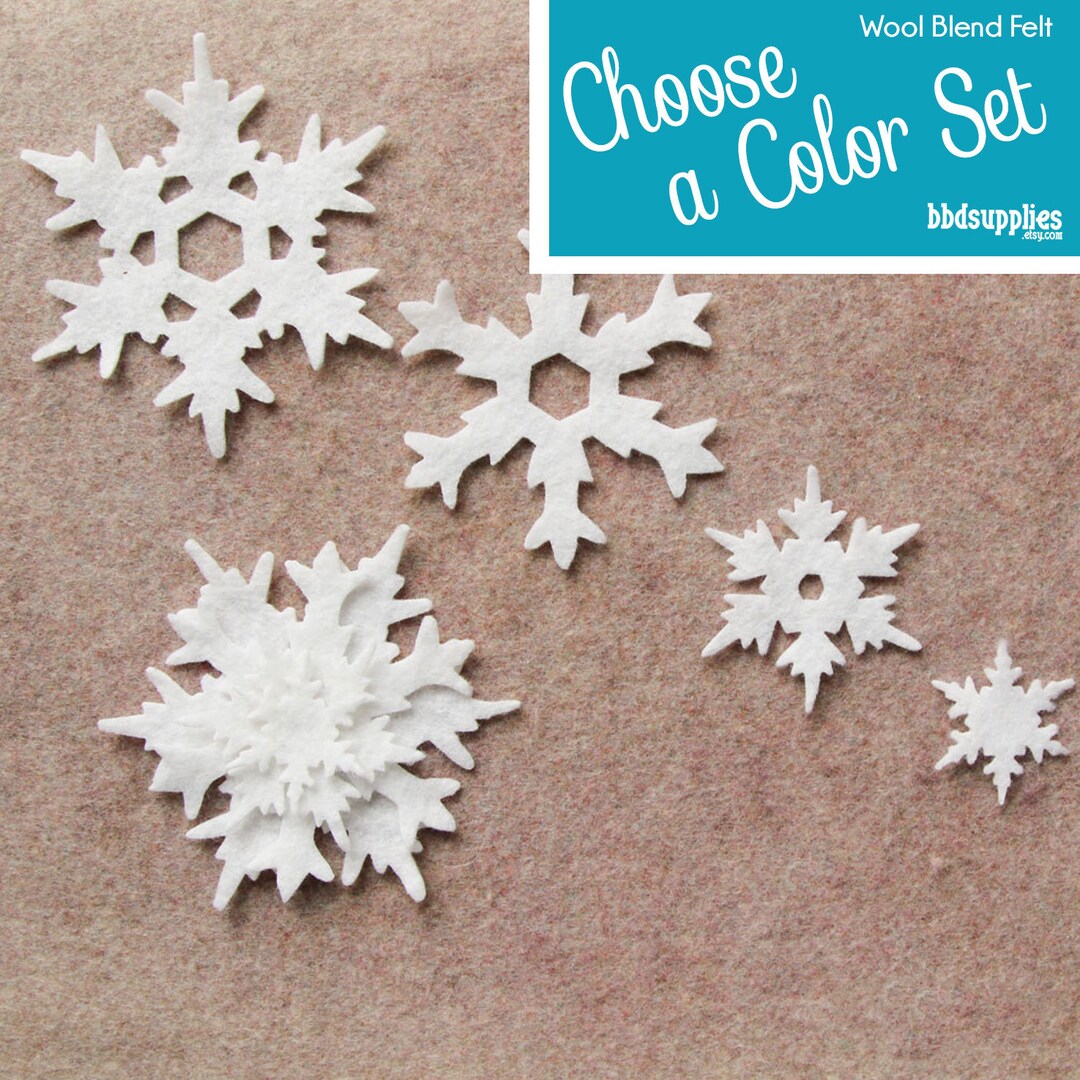 Wool Blend Felt Shapes 12 Snowflakes Style 7 Pick a Color Set DIY 48 ...