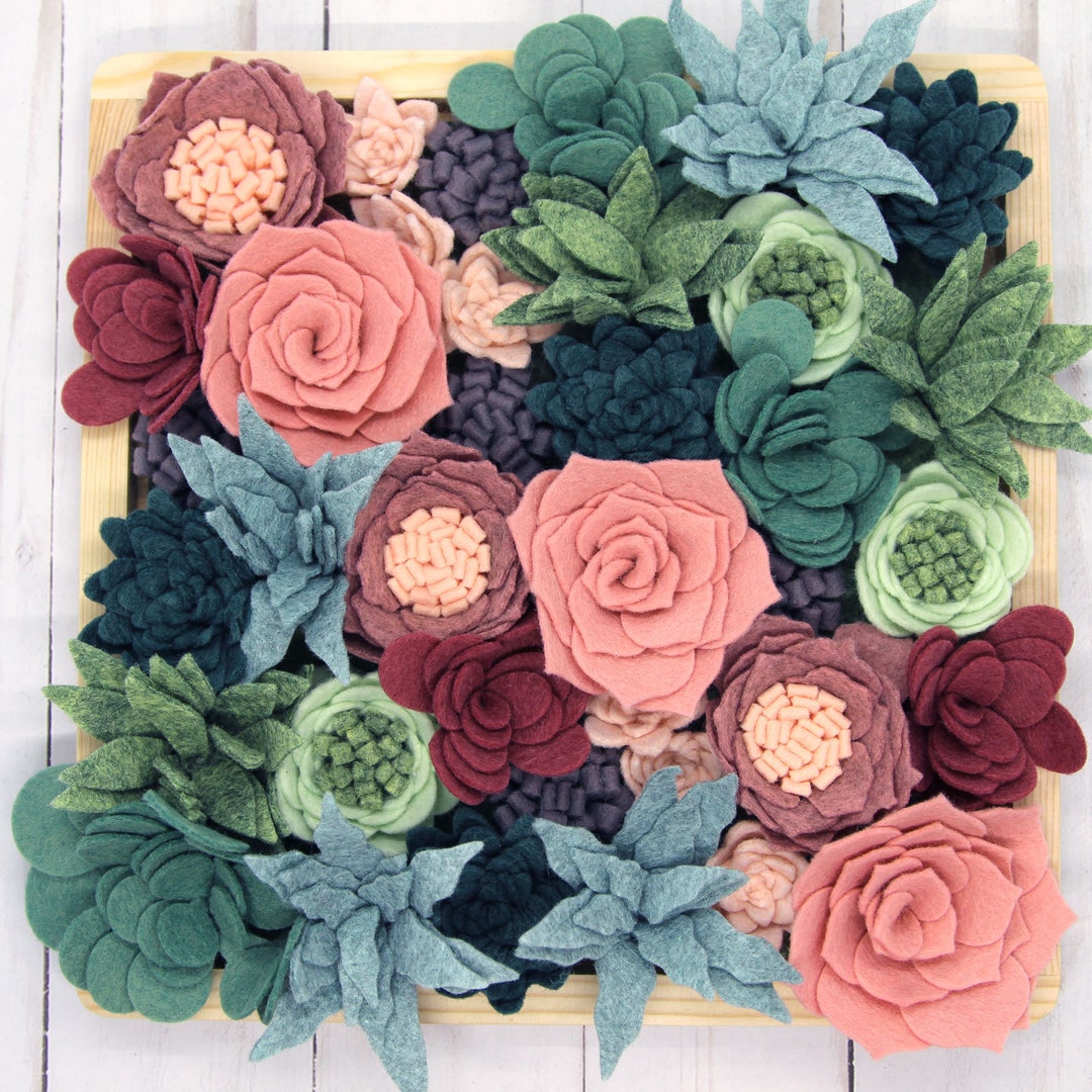 Felt Succulents Kit 37 Wool Felt Flowers Adult Craft Kit DIY Artificial ...