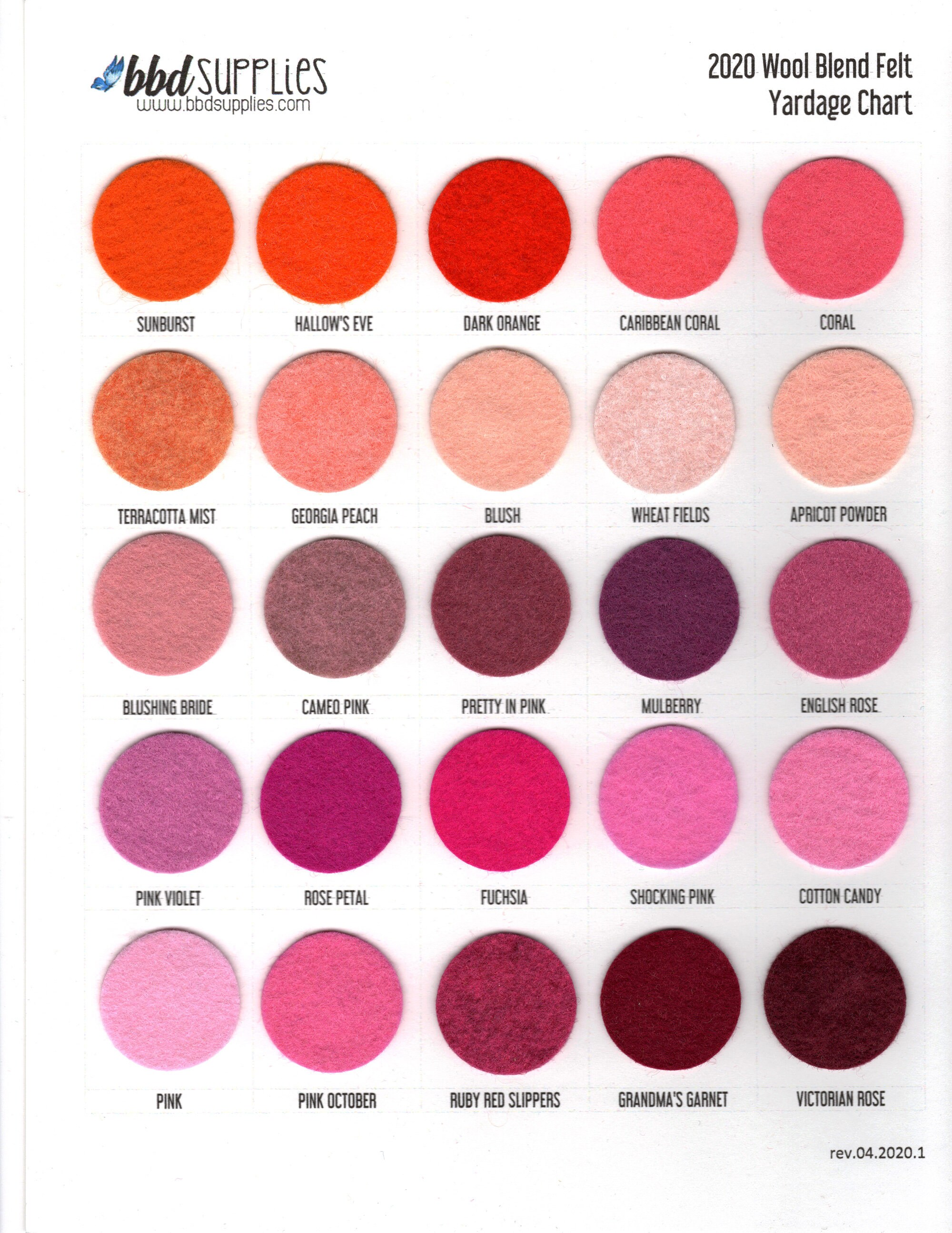 Felt Color Chart Felt Swatches | Etsy