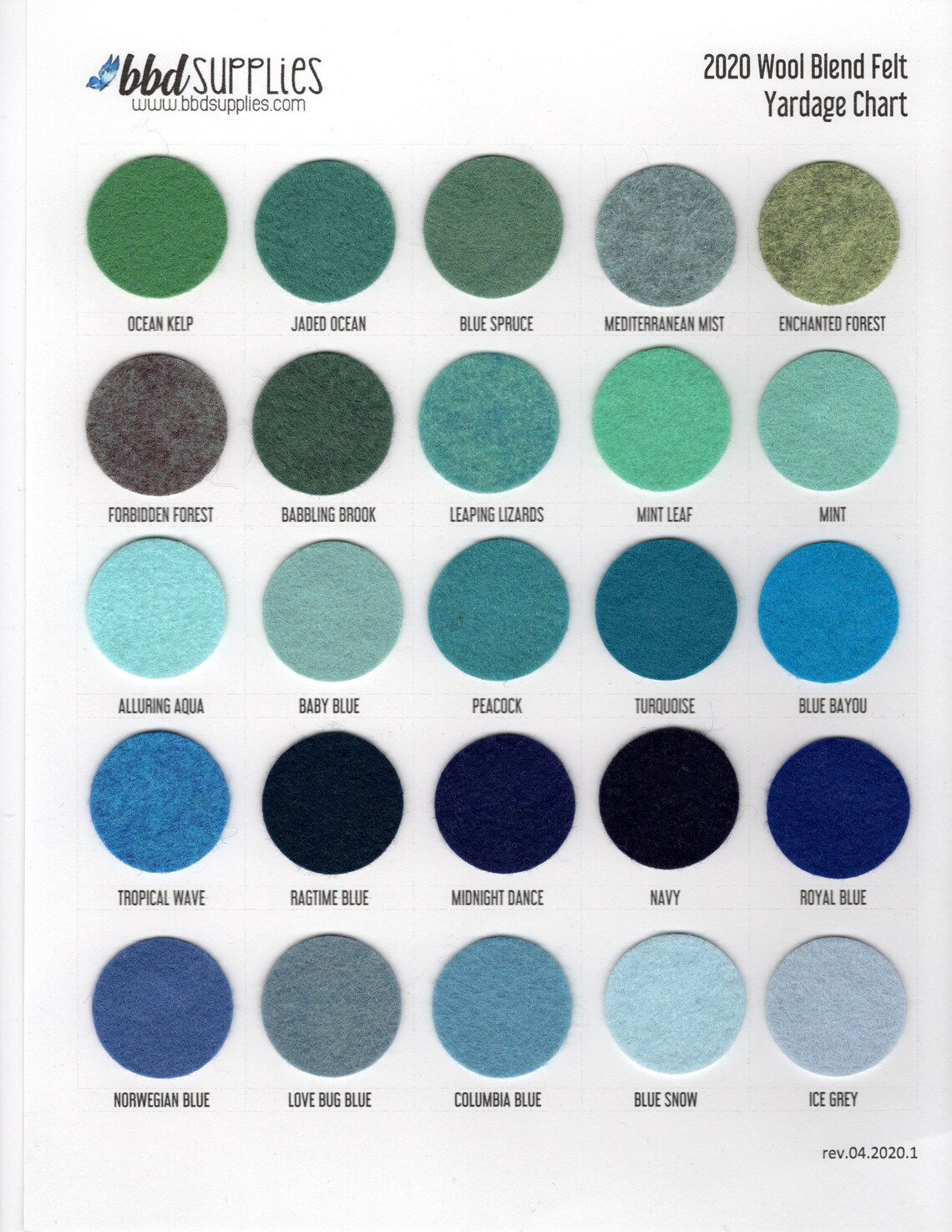 Felt Color Chart Felt Swatches | Etsy