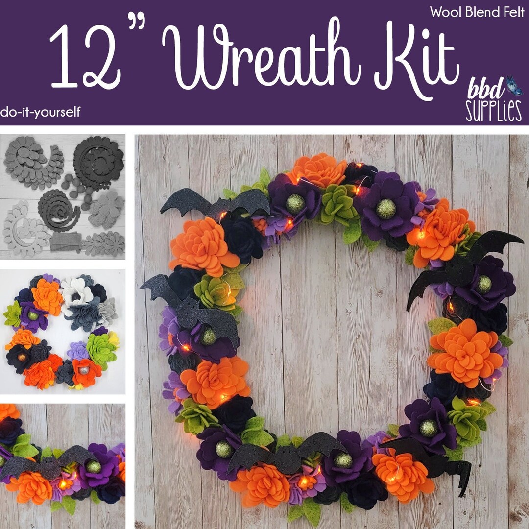 Halloween Felt Flower Wreath Kit 12 Inch Farrah Beginner Adult Craft ...