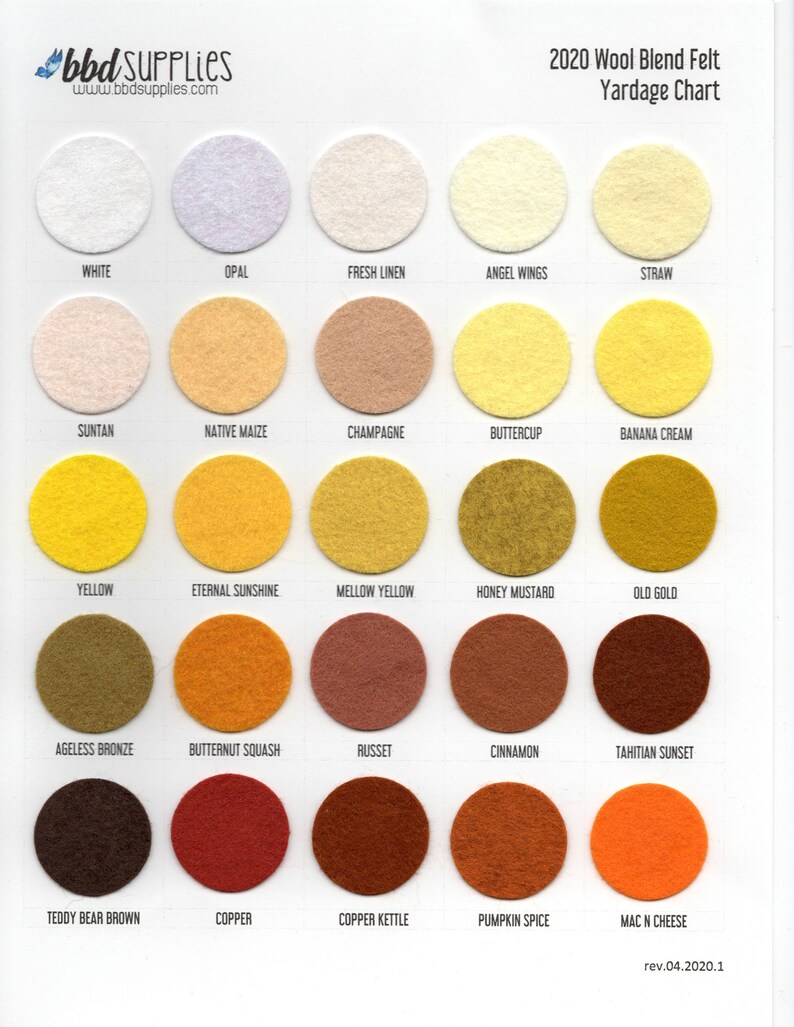 Felt Color Chart Felt Swatches | Etsy