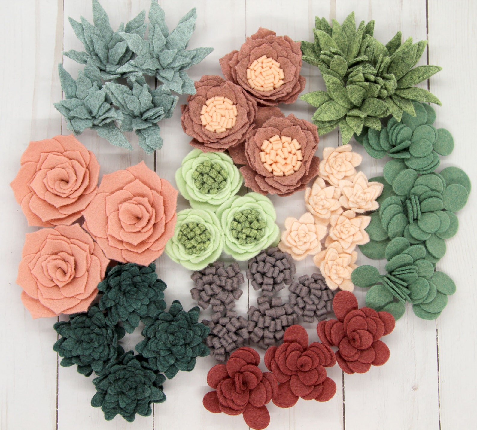 Felt Succulents Kit 37 Wool Felt Flowers Adult Craft Kit - Etsy