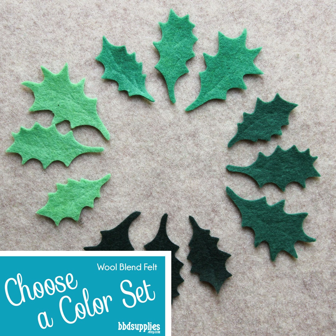 Wool Blend Felt Leaves 36 Small Holly Leaves Pick a Color Set DIY 3 ...