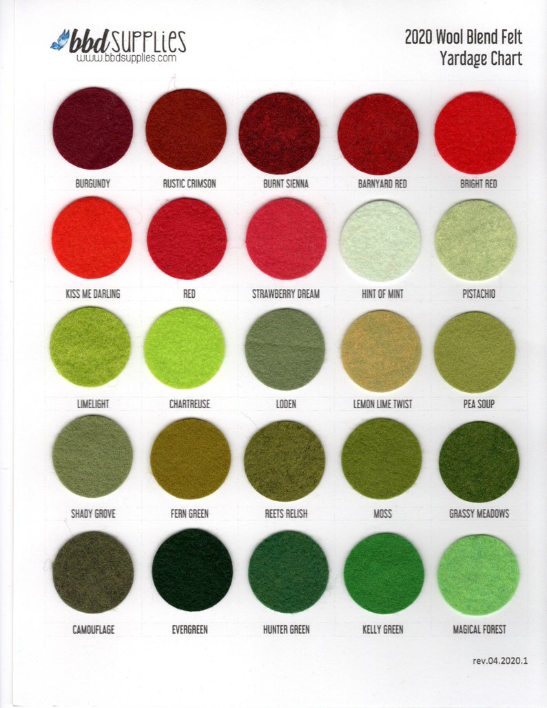 Felt Color Chart Felt Swatches | Etsy
