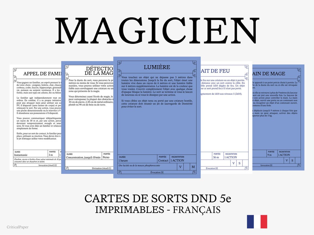 Dnd 5e Spell Cards in French | WIZARD | D&D and Role Playing Game ...