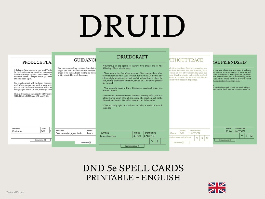 Dnd 5e Spell Cards in English | DRUID | D&D Accessories and Role ...