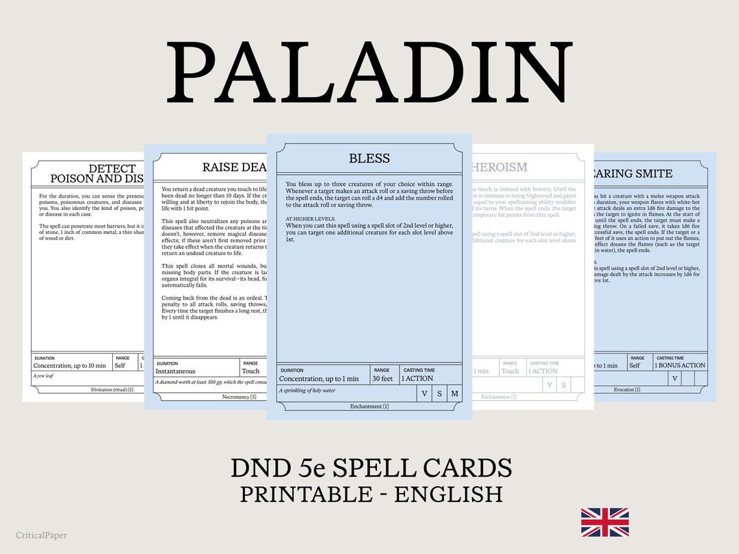 Dnd 5e Spell Cards in English | PALADIN | D&D Accessories and Role ...