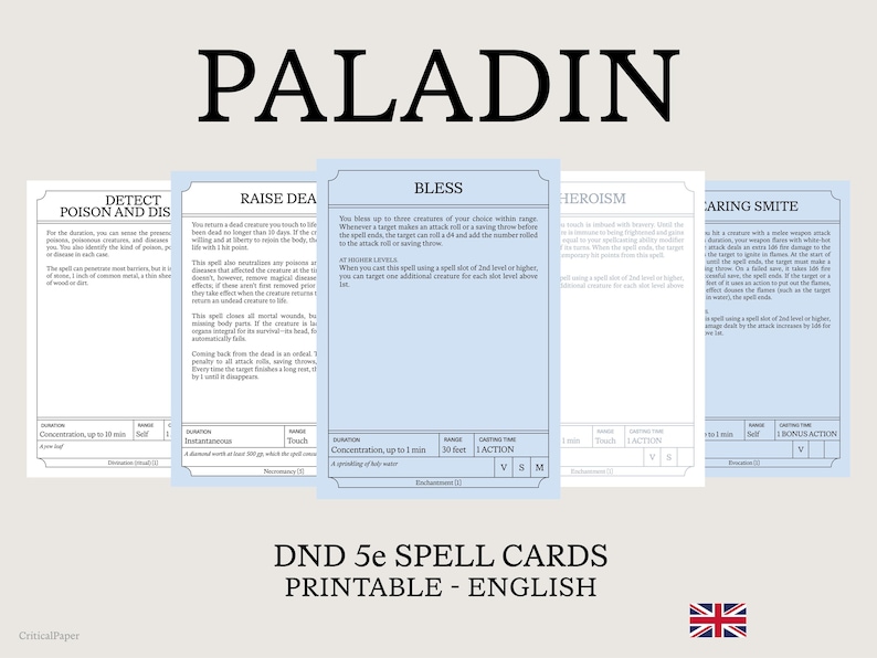 Dnd 5e Spell Cards in English PALADIN D&D Accessories and Role-playing ...
