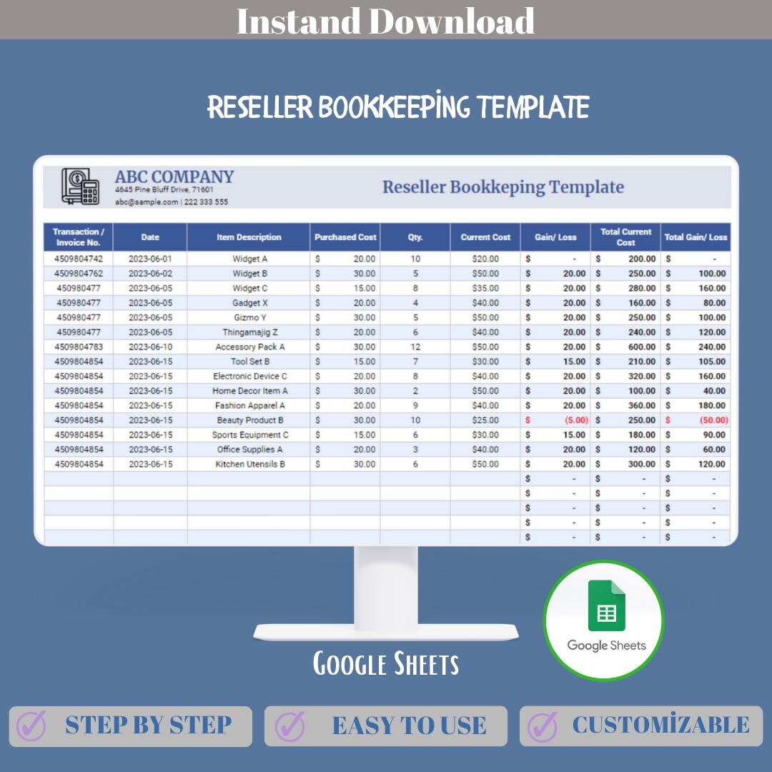 Reseller Bookkeeping Template Google Sheets, Editable Income Expense ...