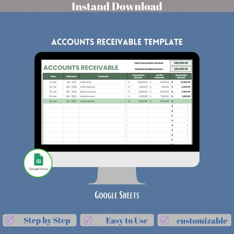 Accounts Receivable Template, Digital Download, Editable Google Sheets ...