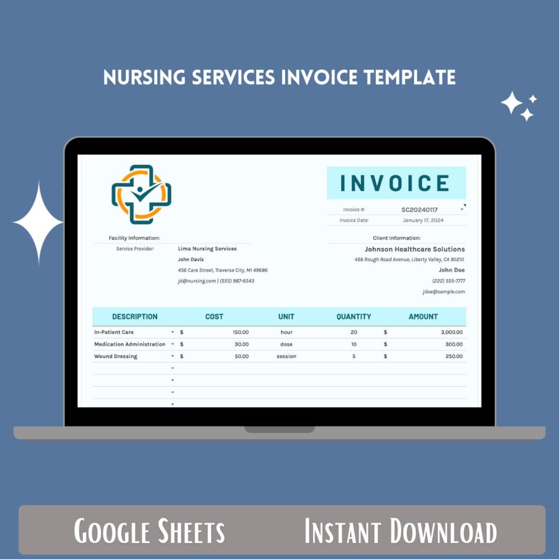 Nursing Services Invoice Template,editable Digital Download,google ...