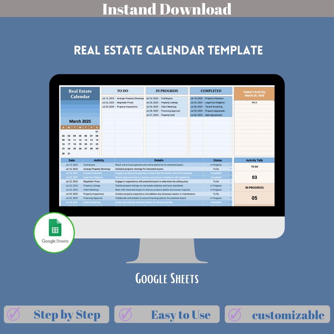 Real Estate Calendar Template, Property Management, Client Meeting ...