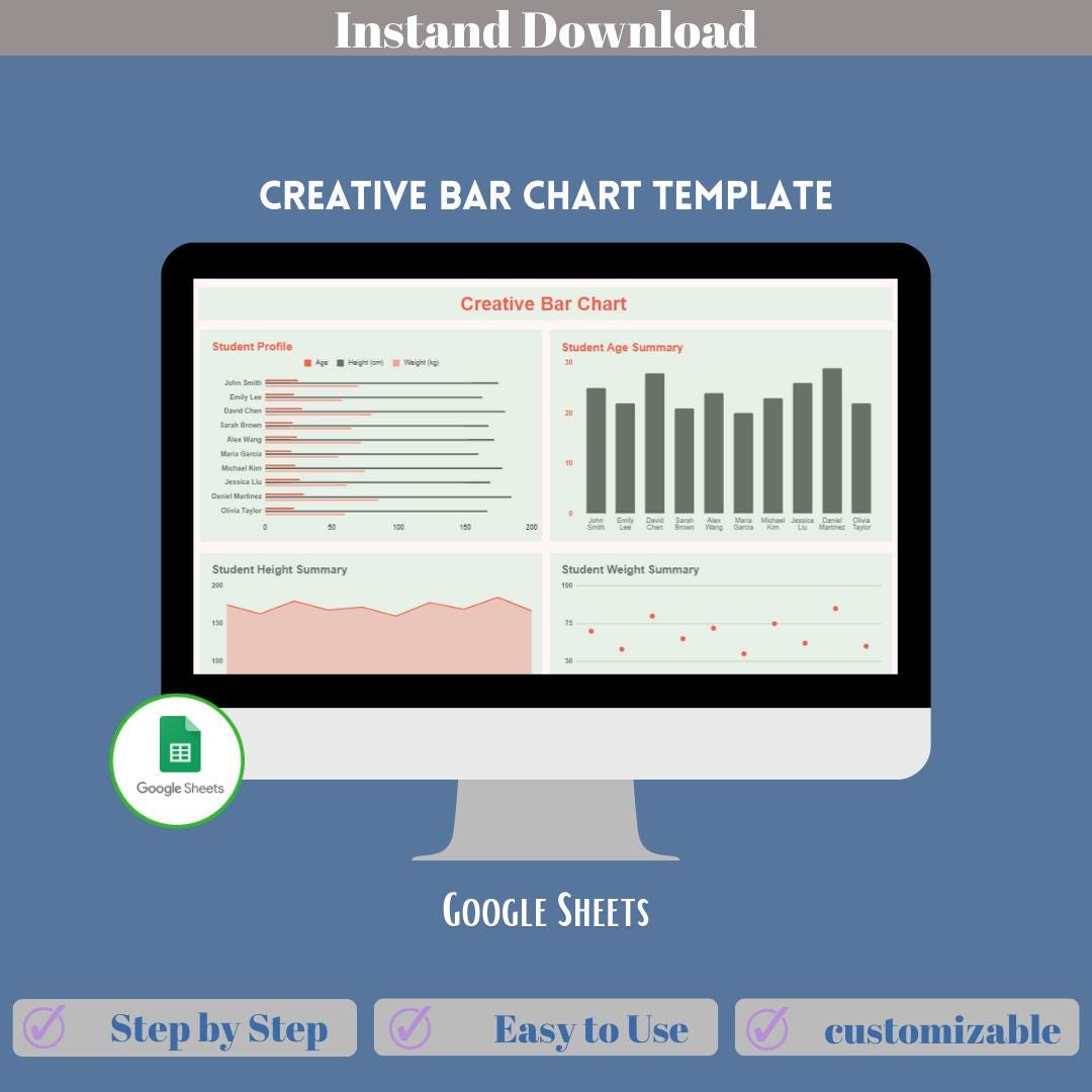 Creative Bar Chart Template, Digital Download, Editable Google Sheets, Easy-to-use Data ...