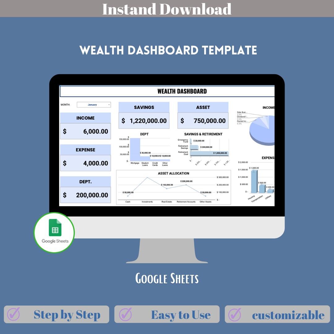 Wealth Dashboard Template, Digital Download, Google Sheets, Financial ...