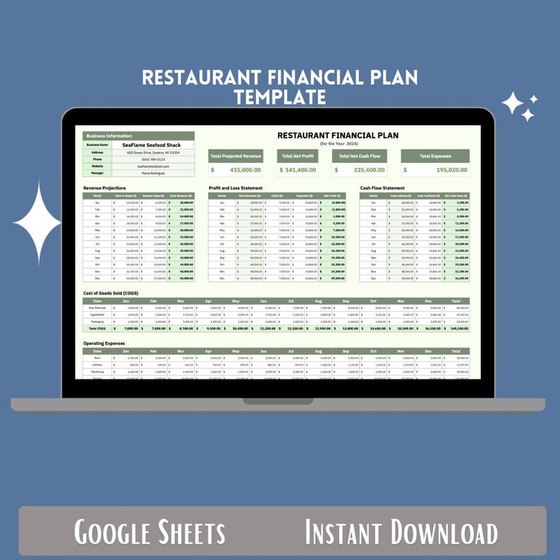 Restaurant Financial Plan Template, Budgeting,expense Tracking ...