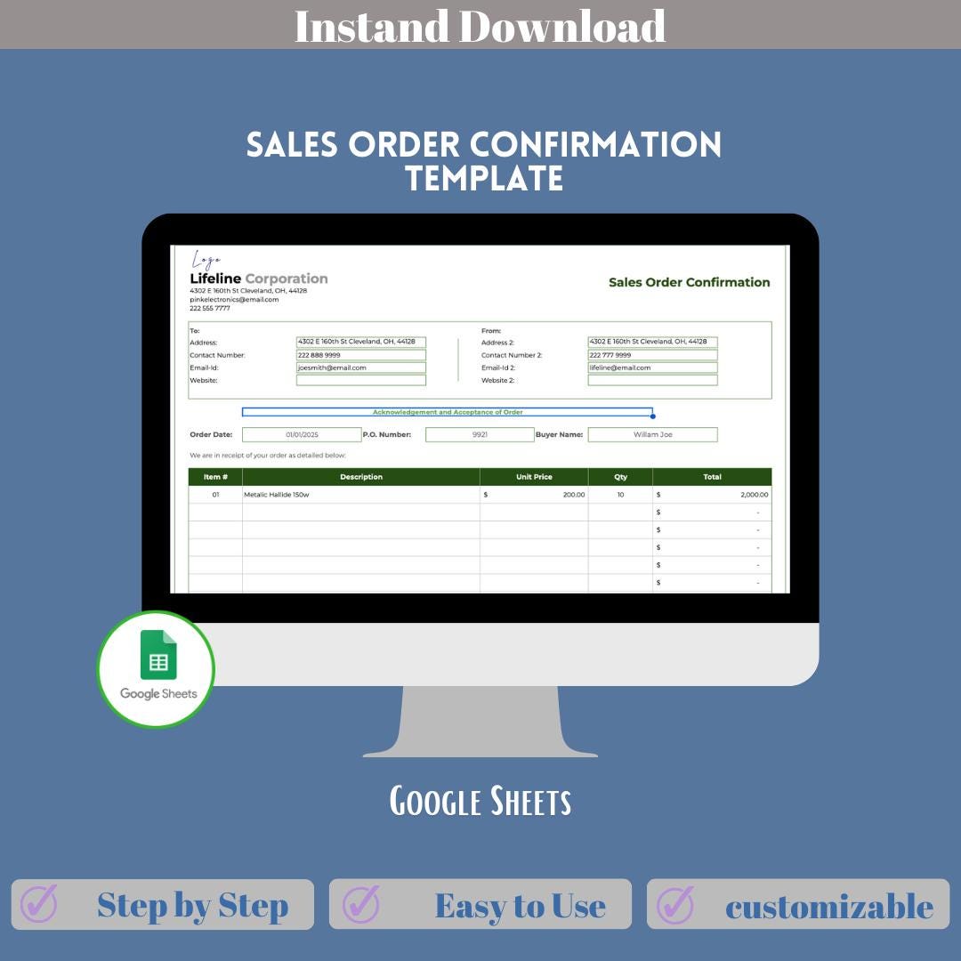 Sales Order Confirmation Template,business Invoice, Order Management ...