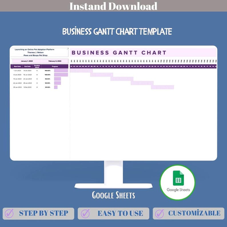 Business Gantt Chart Google Sheets Template for Small Business Project ...