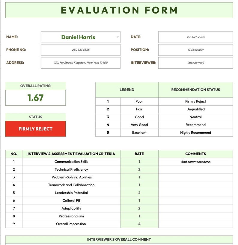 Evaluation Form Google Sheets Template, Performance Appraisal, Feedback ...