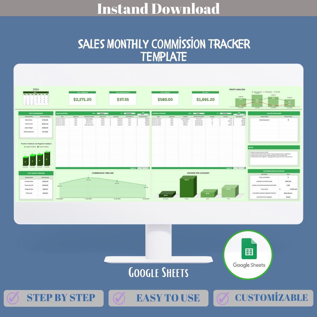 Sales Monthly Commission Tracker Google Sheets Template, Commission ...