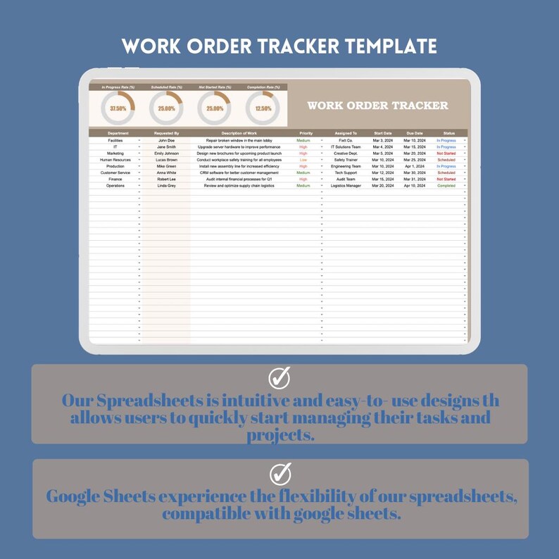 Work Order Tracker Template, Digital Download, Editable Google Sheets ...