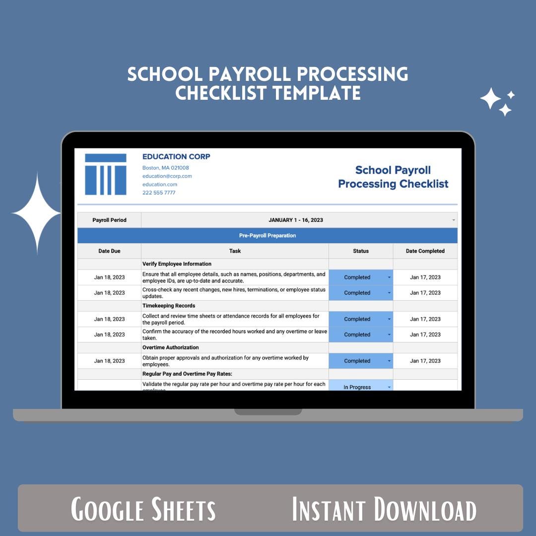 School Payroll Processing Checklist,easy-to-use Google Sheets, HR ...