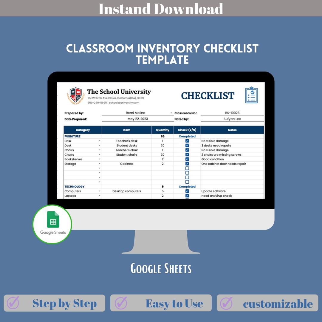 Classroom Inventory Checklist Template, Digital Download, Editable ...