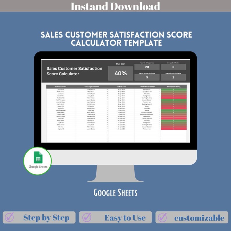 Sales Customer Satisfaction Score Calculator Template, Digital Download ...