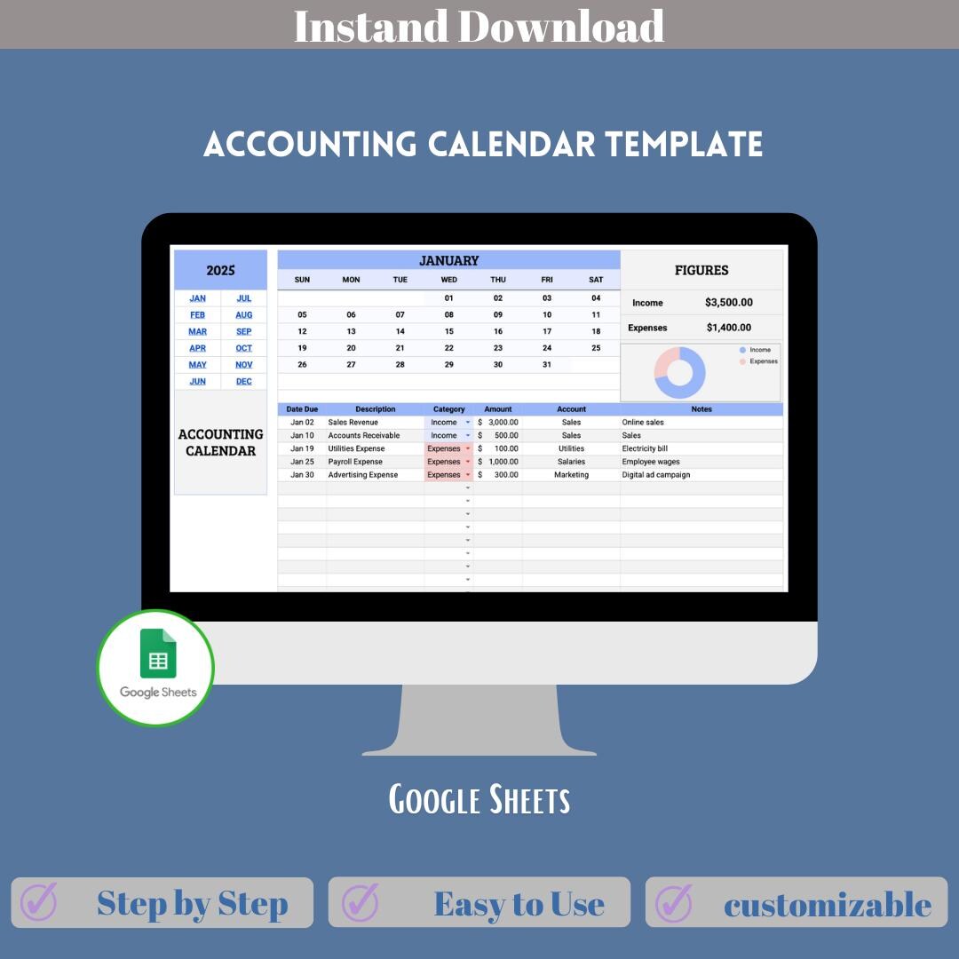 Accounting Calendar Template, Financial Planner, Tax Deadline Tracker ...